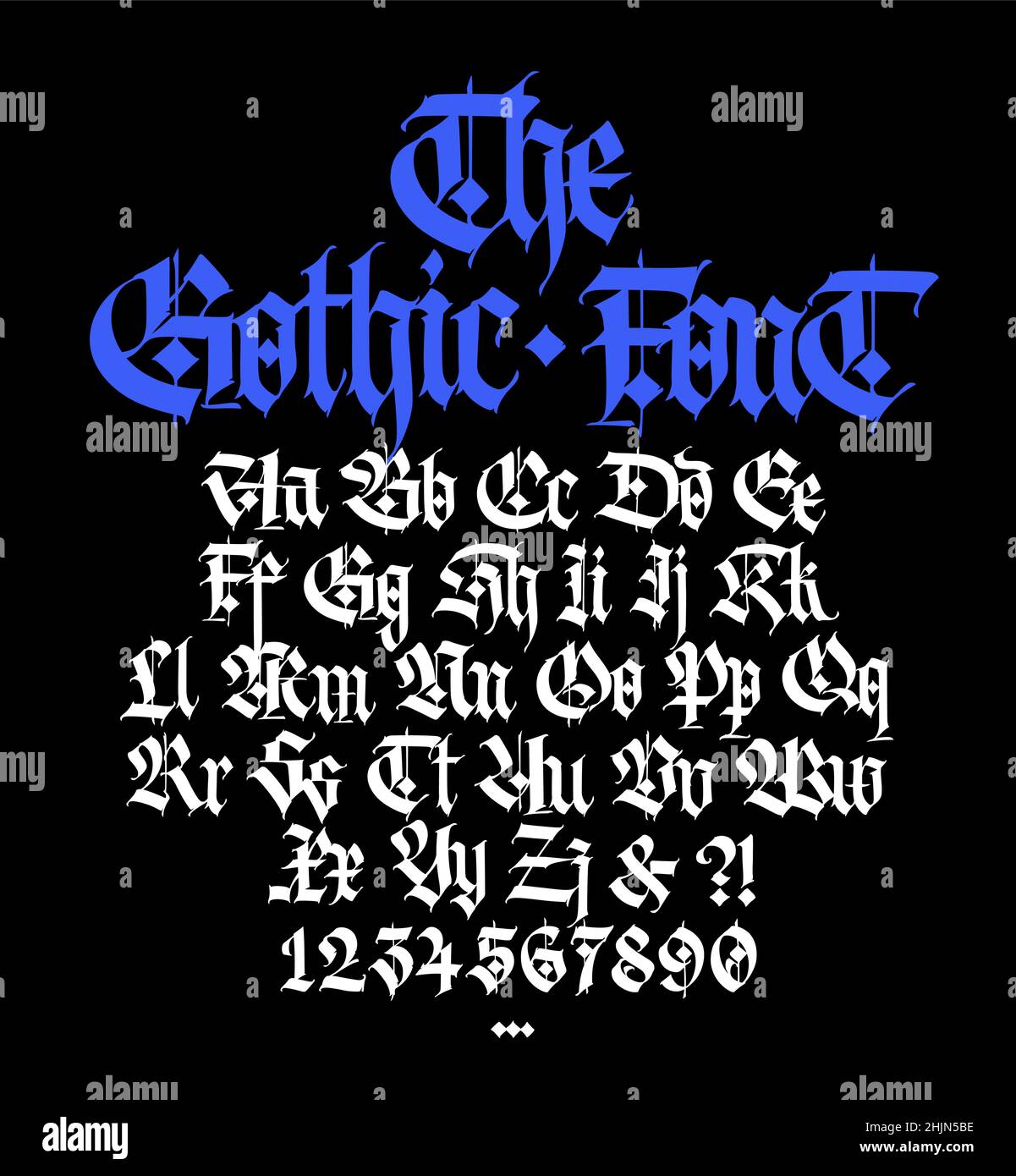 Gothic. Vector. Uppercase and lowercase letters on a black background ...