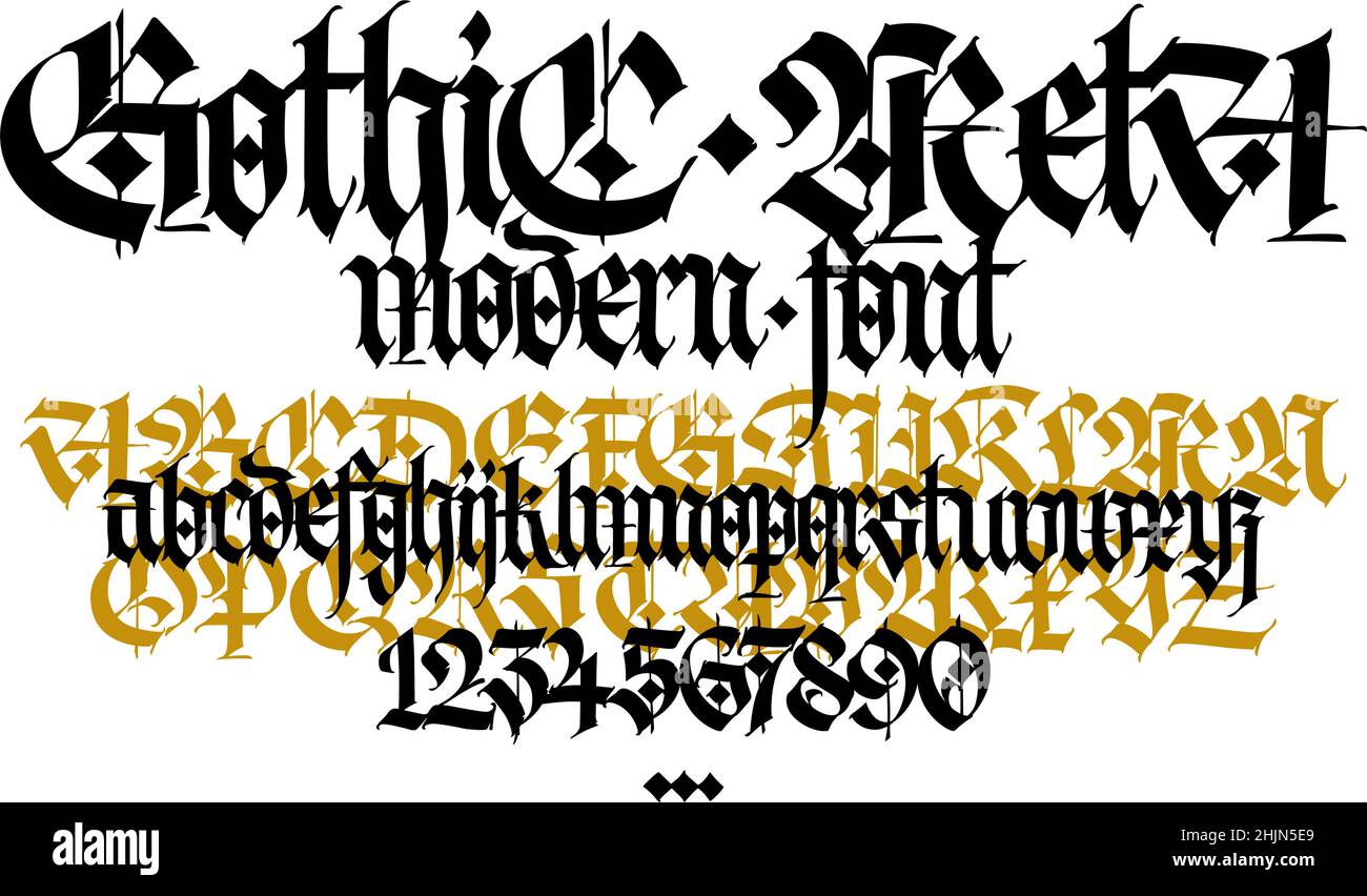 Gothic. Vector. Uppercase and lowercase letters with numbers. Stylish ...