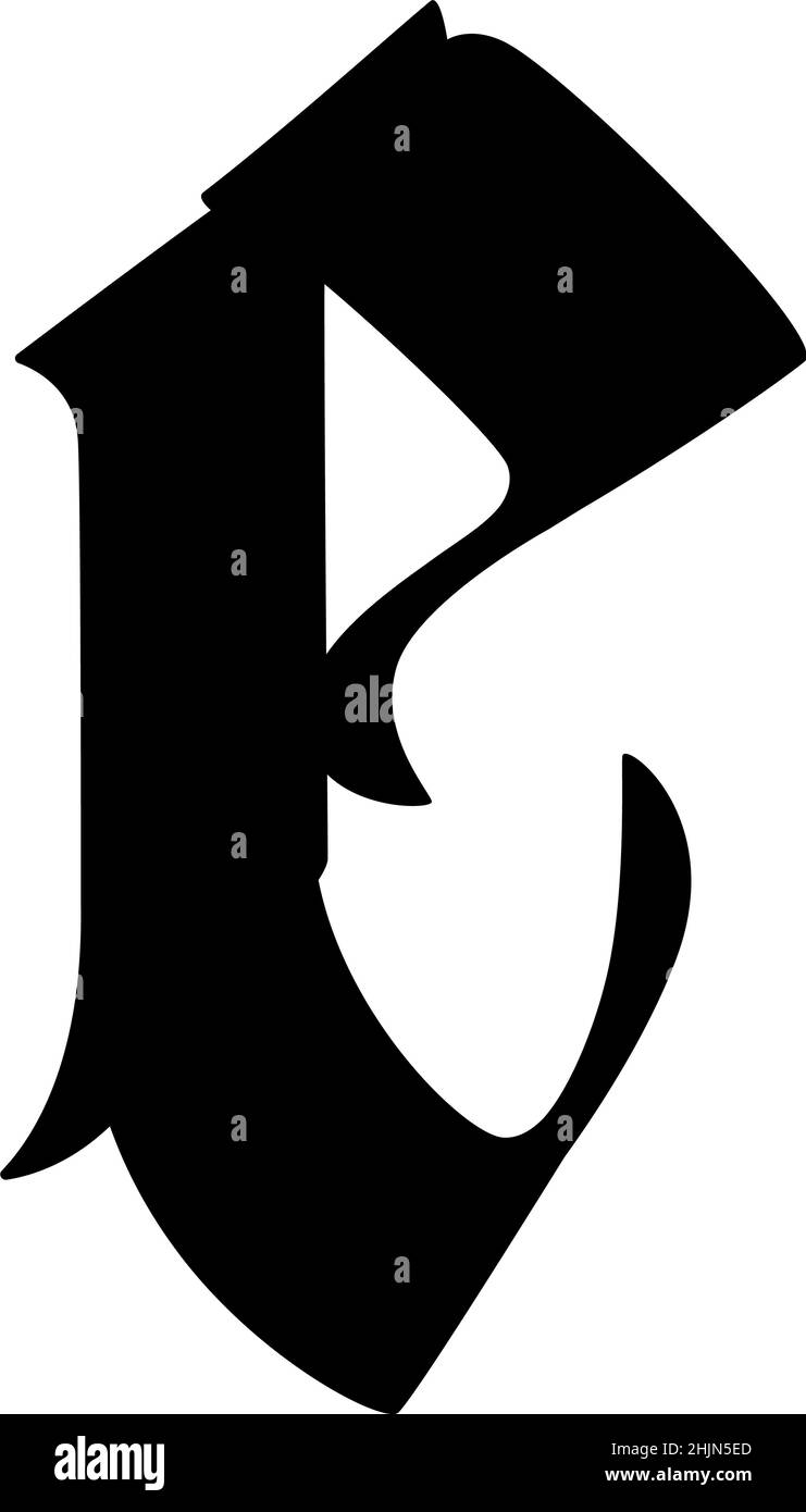 The letter e in the Gothic style. Vector. Old alphabet. The symbol is ...