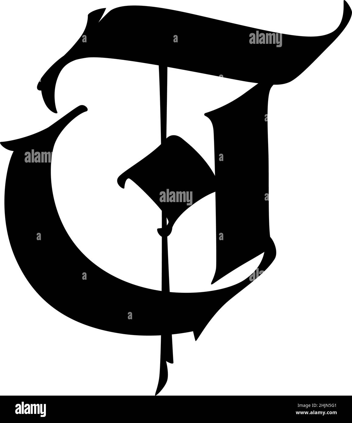 The letter T in the Gothic style. Vector. Old alphabet. The symbol is ...