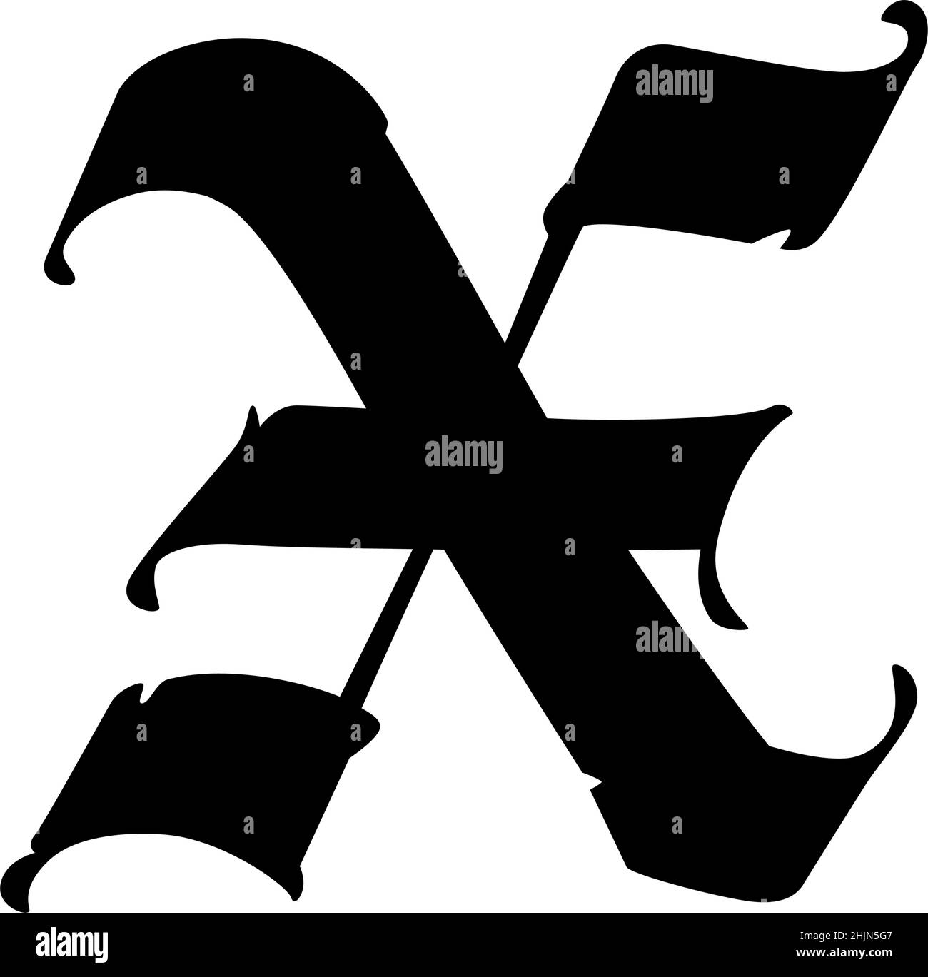 The letter X in the Gothic style. Vector. Old alphabet. The symbol is ...