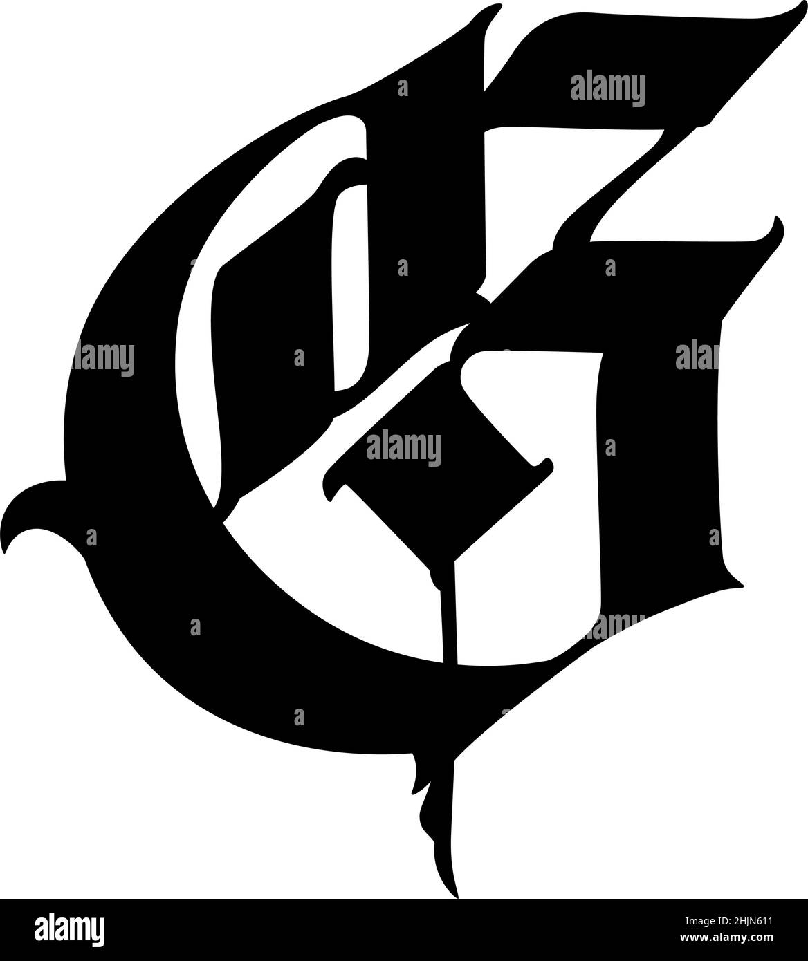 The letter G in the Gothic style. Vector. Old alphabet. The symbol is ...