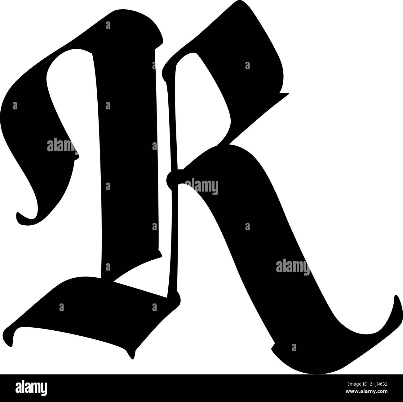 The letter R in the Gothic style. Vector. Old alphabet. The symbol is ...