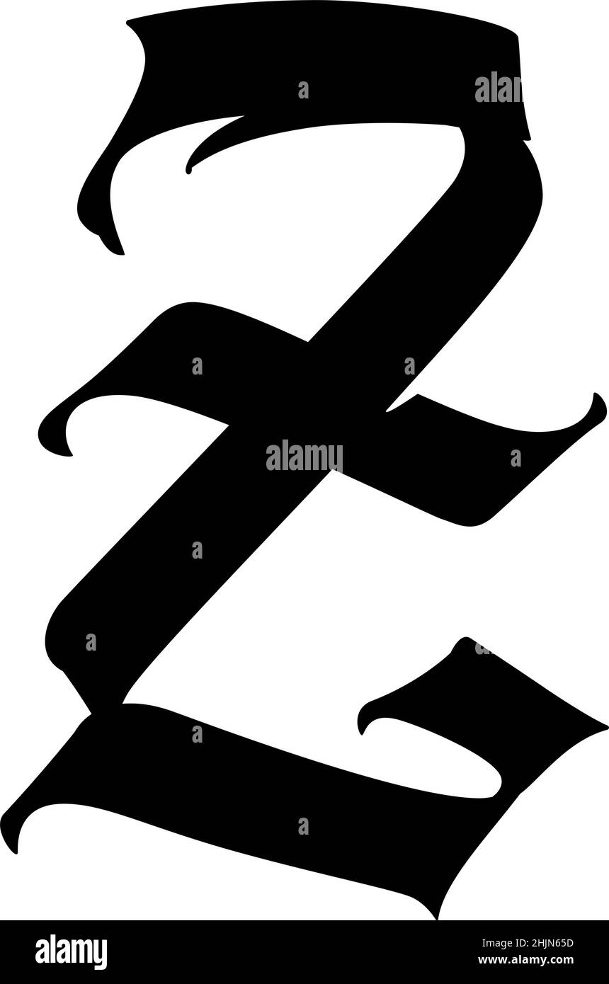 The letter z in the Gothic style. Vector. Old alphabet. The symbol is ...