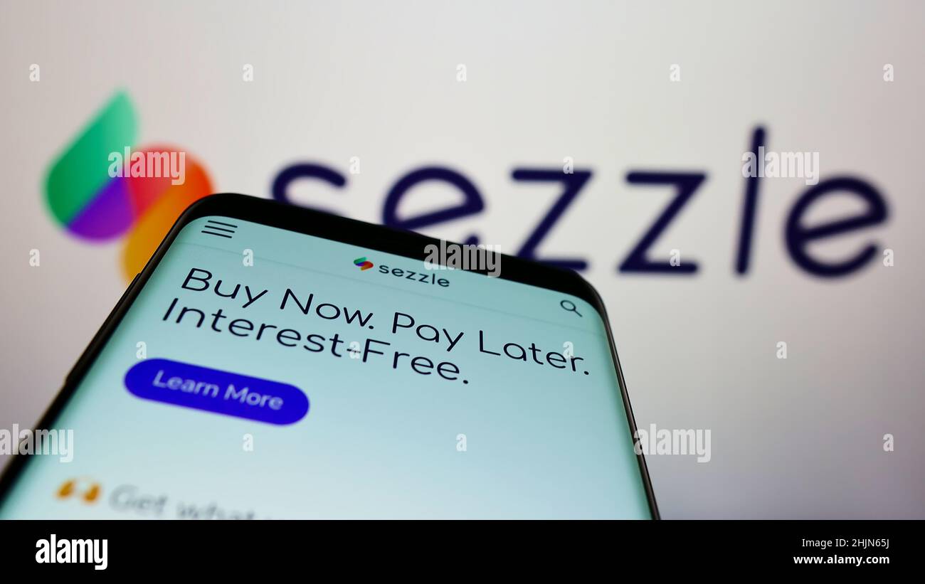 Mobile phone with website of American financial technology company ...