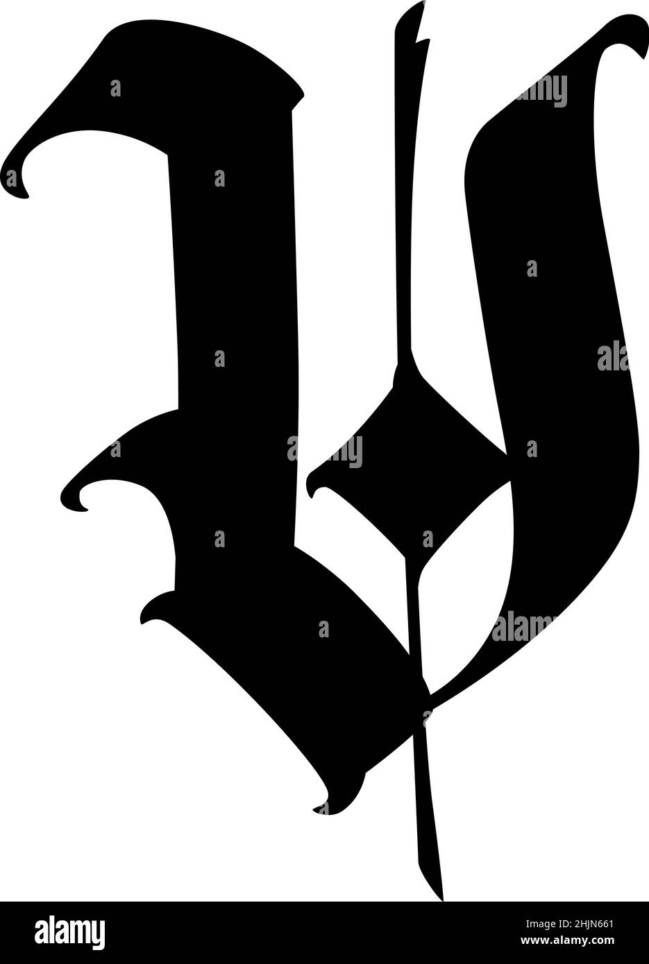 The letter V in the Gothic style. Vector. Old alphabet. The symbol is ...