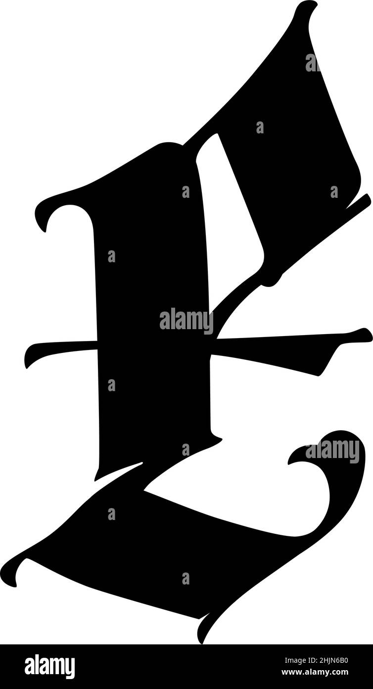 The letter e in the Gothic style. Vector. Old alphabet. The symbol is ...
