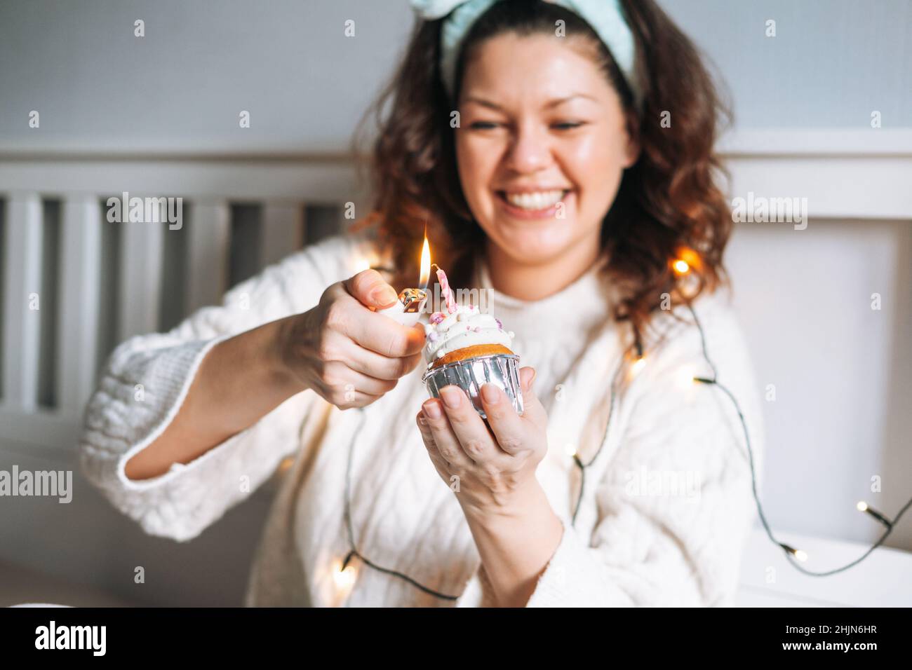 Young adult happy beautiful woman forty years plus size body positive ...