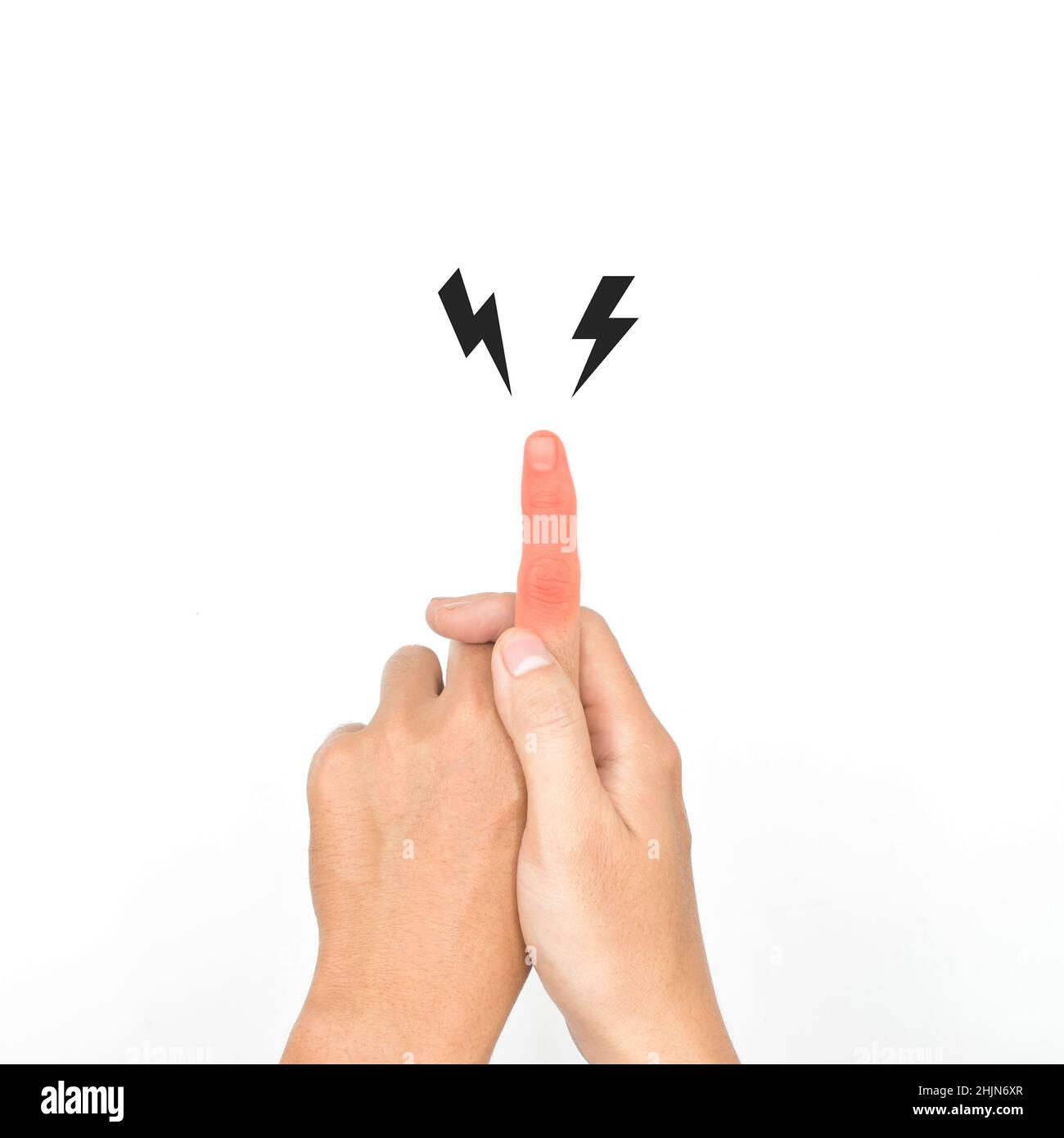 Inflammation of Asian young man pointing finger and hand. Concept of ...