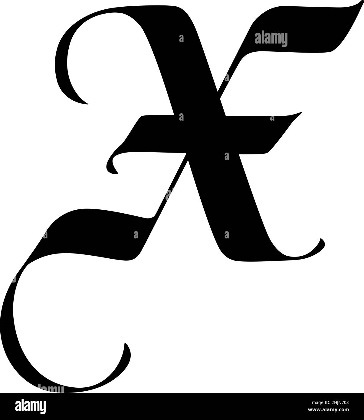The letter x in the Gothic style. Vector. Old alphabet. The symbol is ...