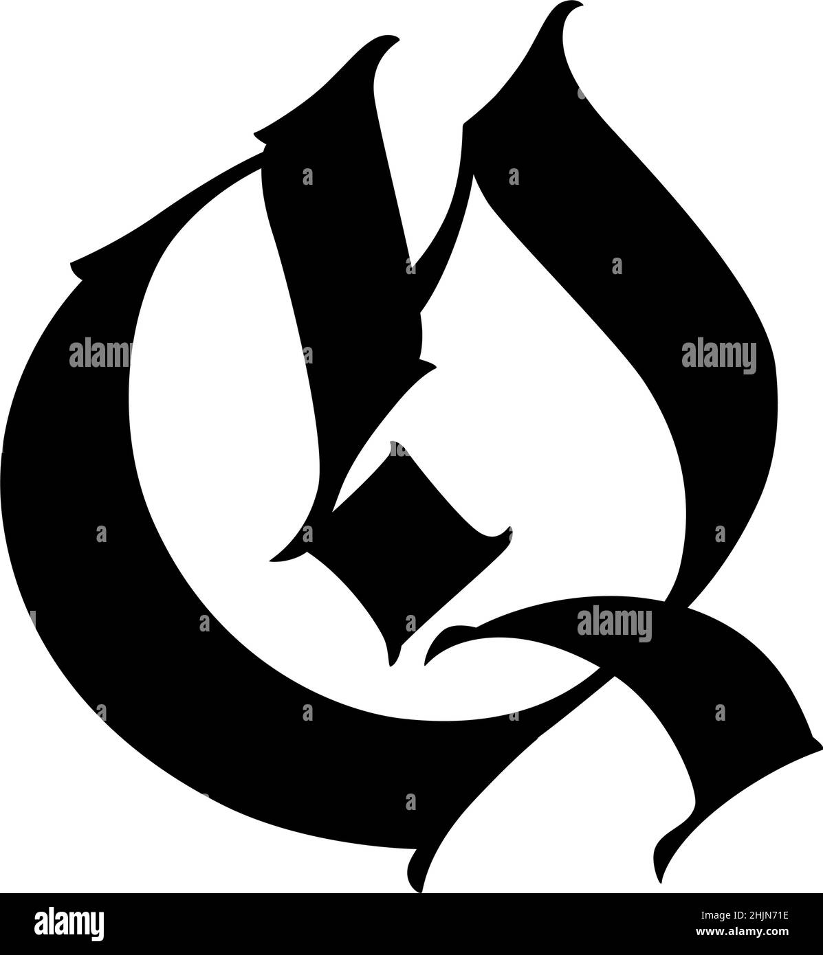 Letter Q, in the Gothic style. Vector. Alphabet. The symbol is isolated ...