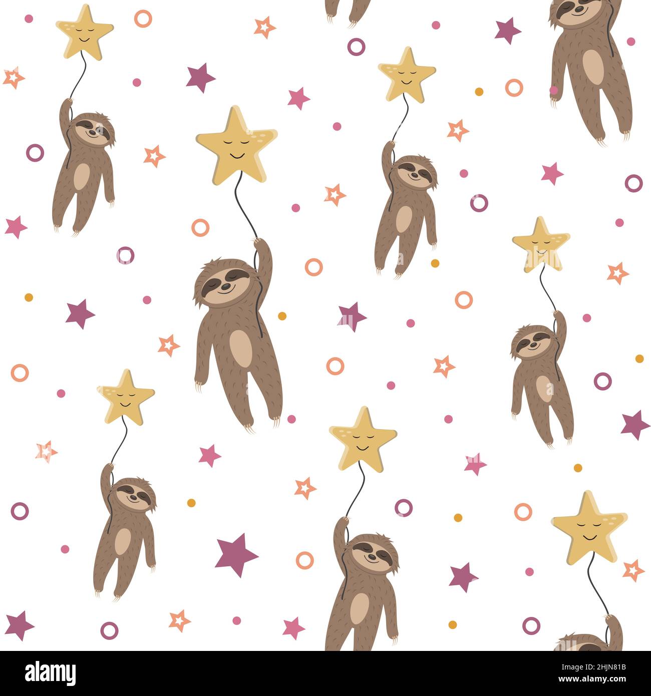 Pattern Sloths in the sky flying on a sleeping star, children's ...