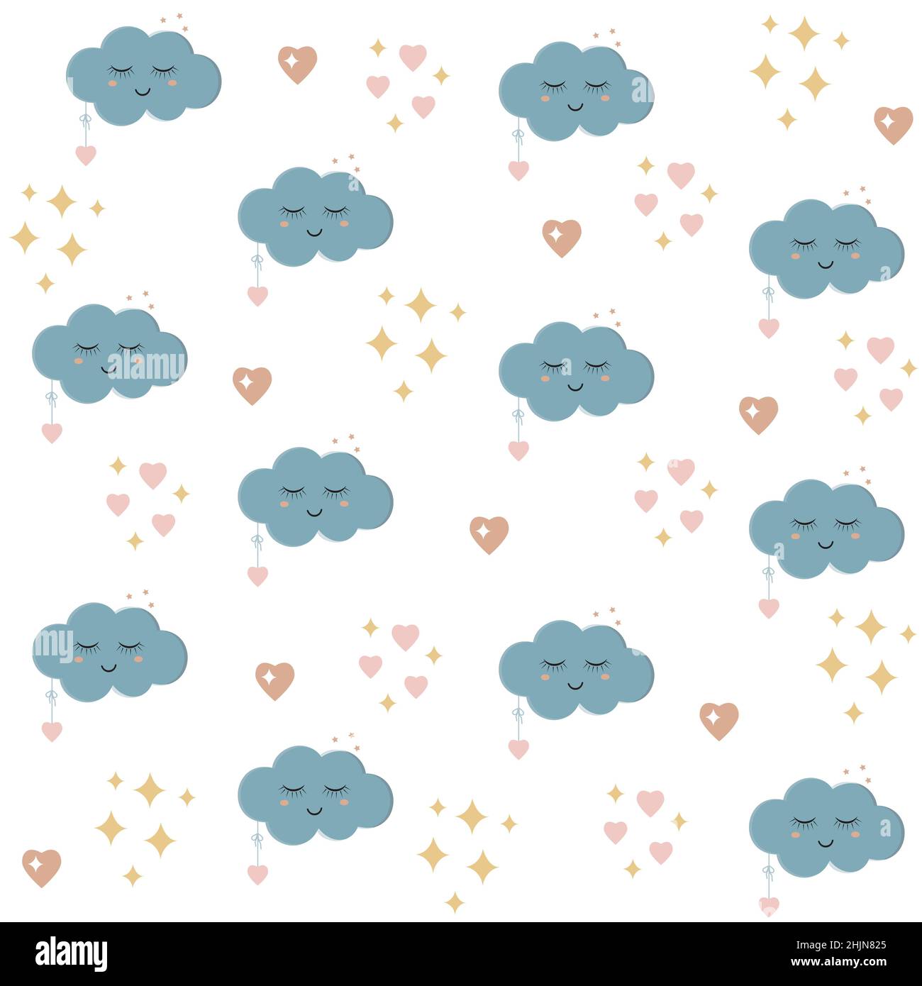 Children's cute pattern of sleeping clouds in boho style, wallpaper ...