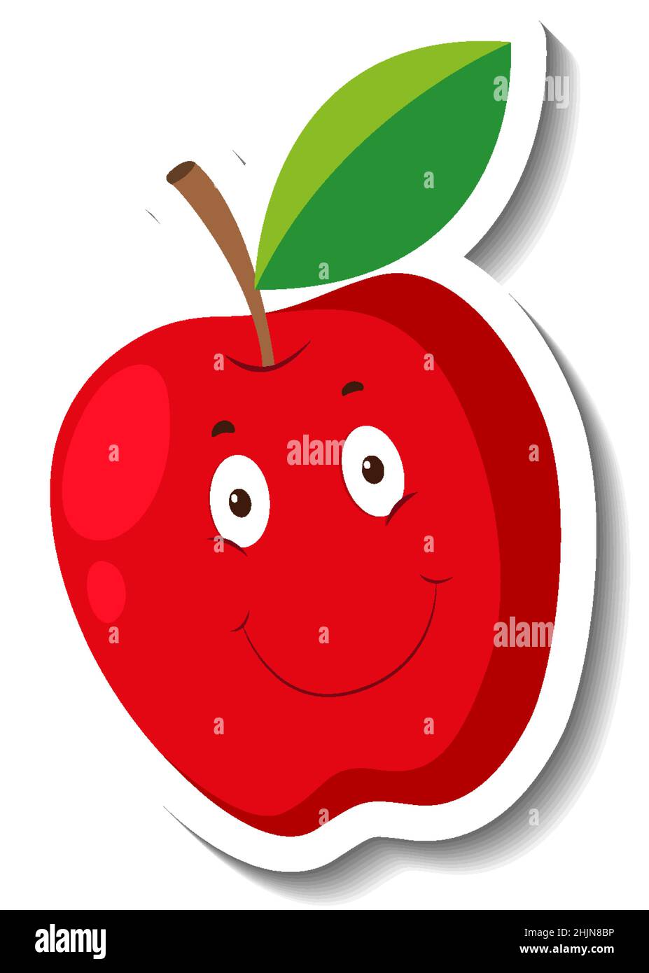 Red apple with smiley face in cartoon style illustration Stock Vector ...