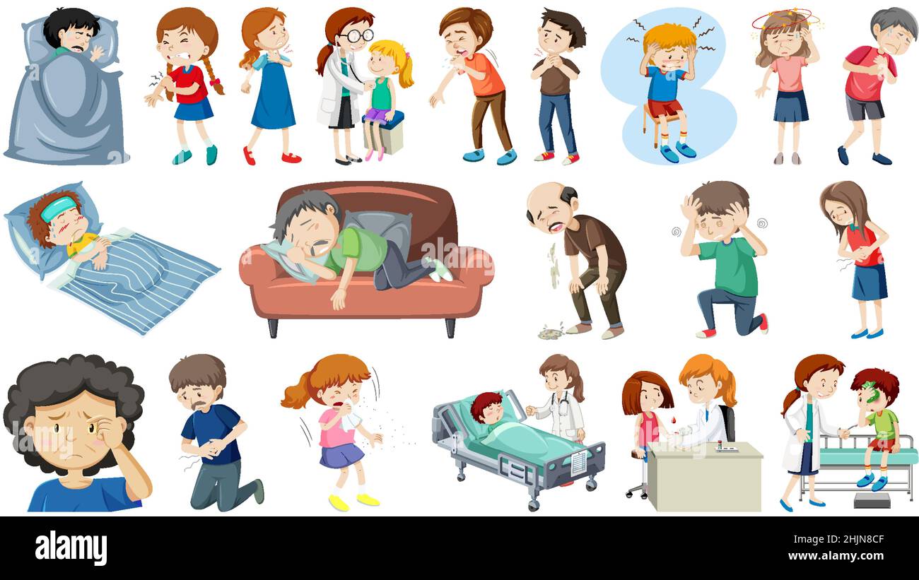 Set of sick people with different symptoms illustration Stock Vector ...