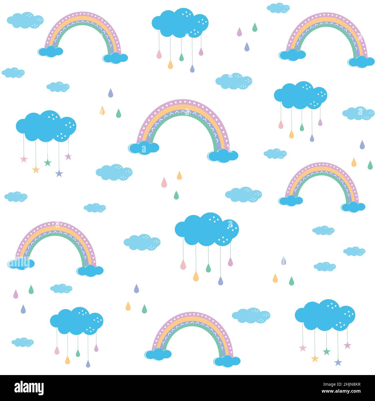 Rainbow and cloud pattern, color vector illustration on a white ...