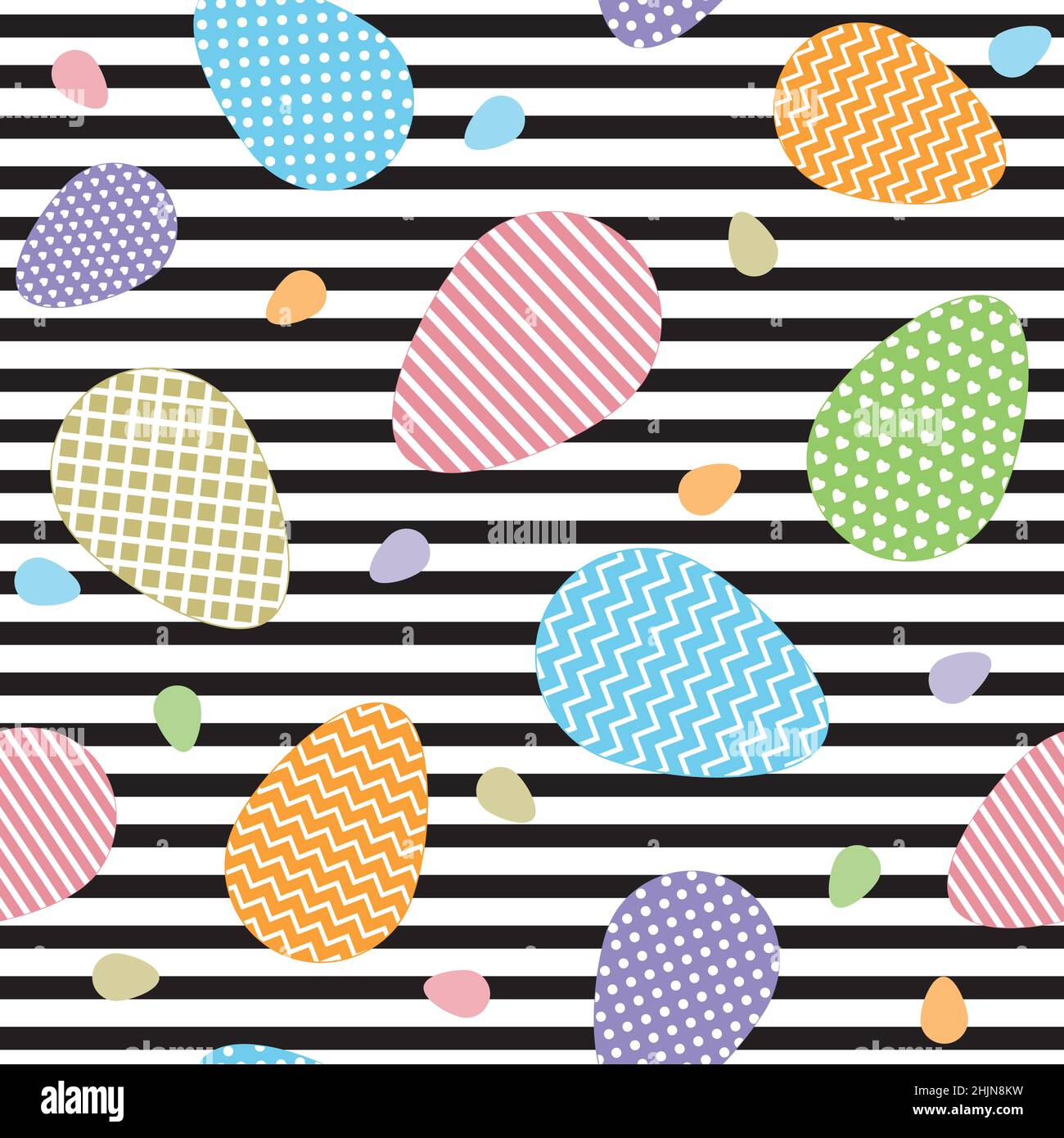 Easter eggs pattern with ornament on striped background, color isolated ...
