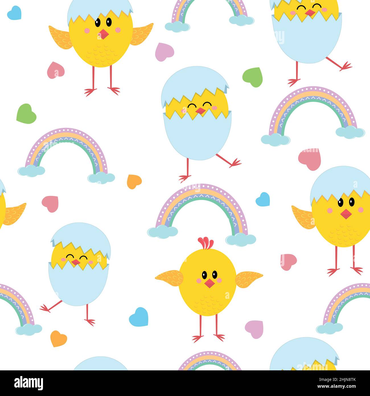 Chicken and rainbow pattern on white background, vector illustration ...