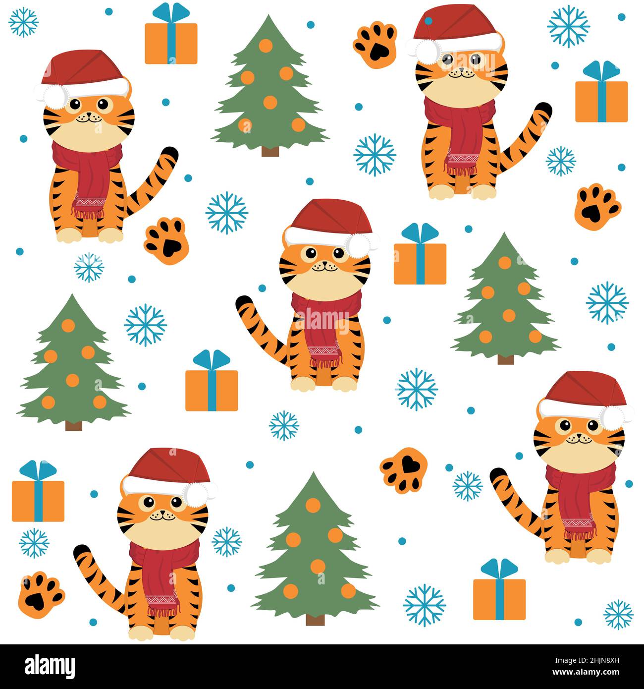 little tigers pattern, color vector isolated cartoon-style illustration ...