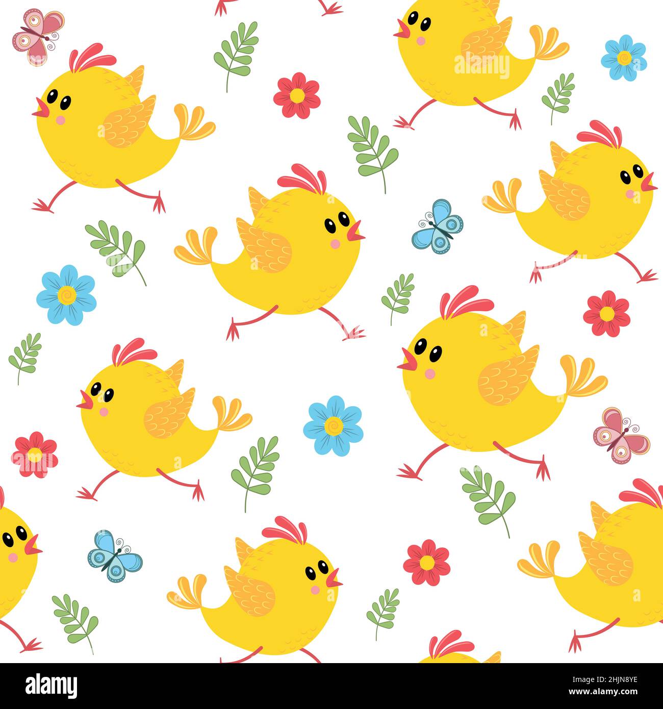 Running chickens pattern with flowers and butterflies Stock Vector ...