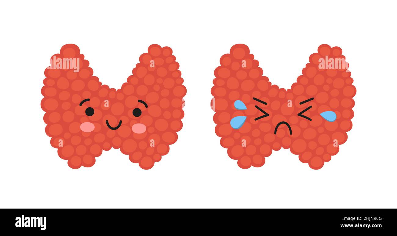 Healthy happy thyroid and upset unhealthy thyroid cartoon characters ...