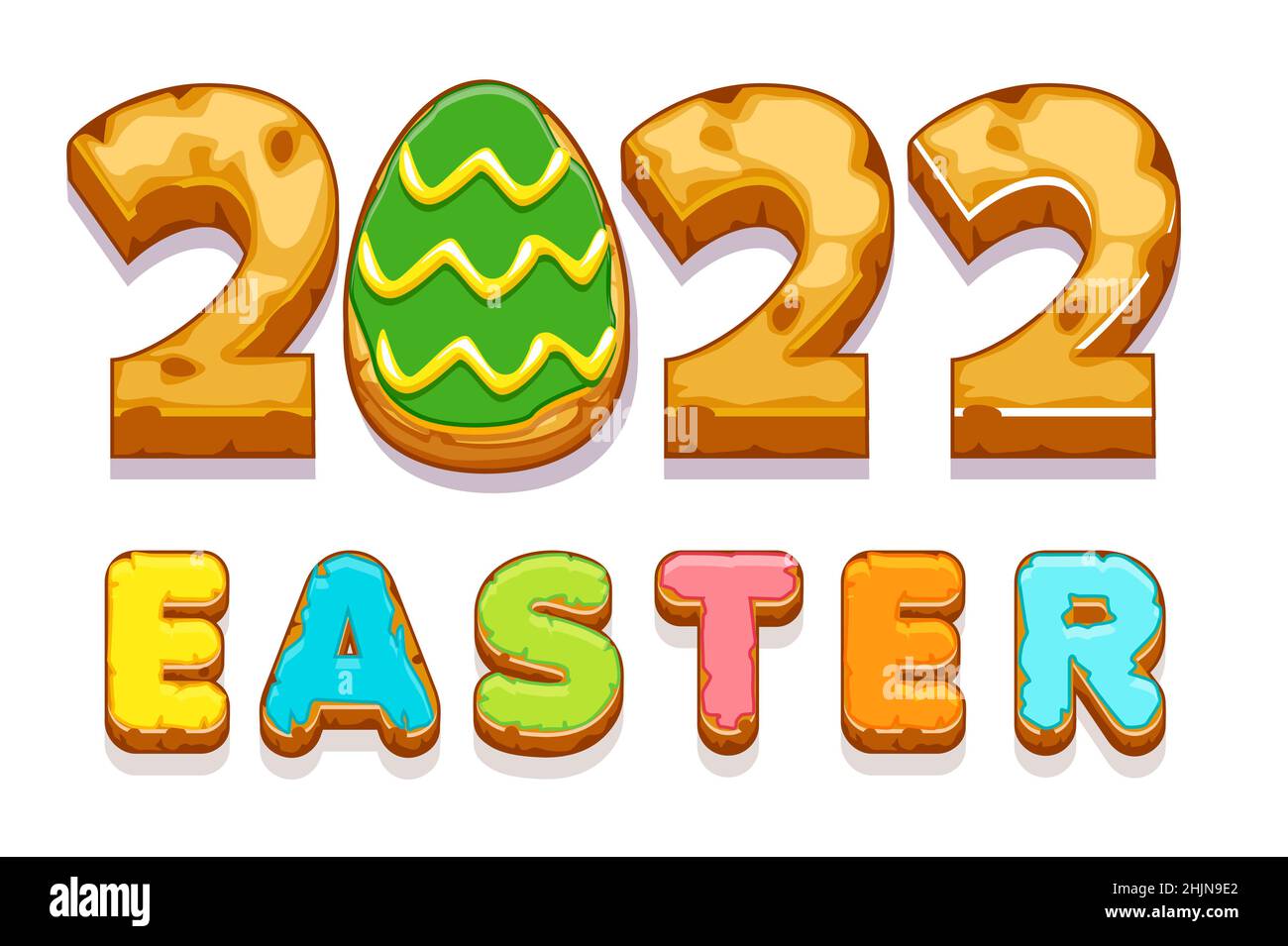 Happy easter 2022 postcard, biscuit cookie with egg. Vector ...