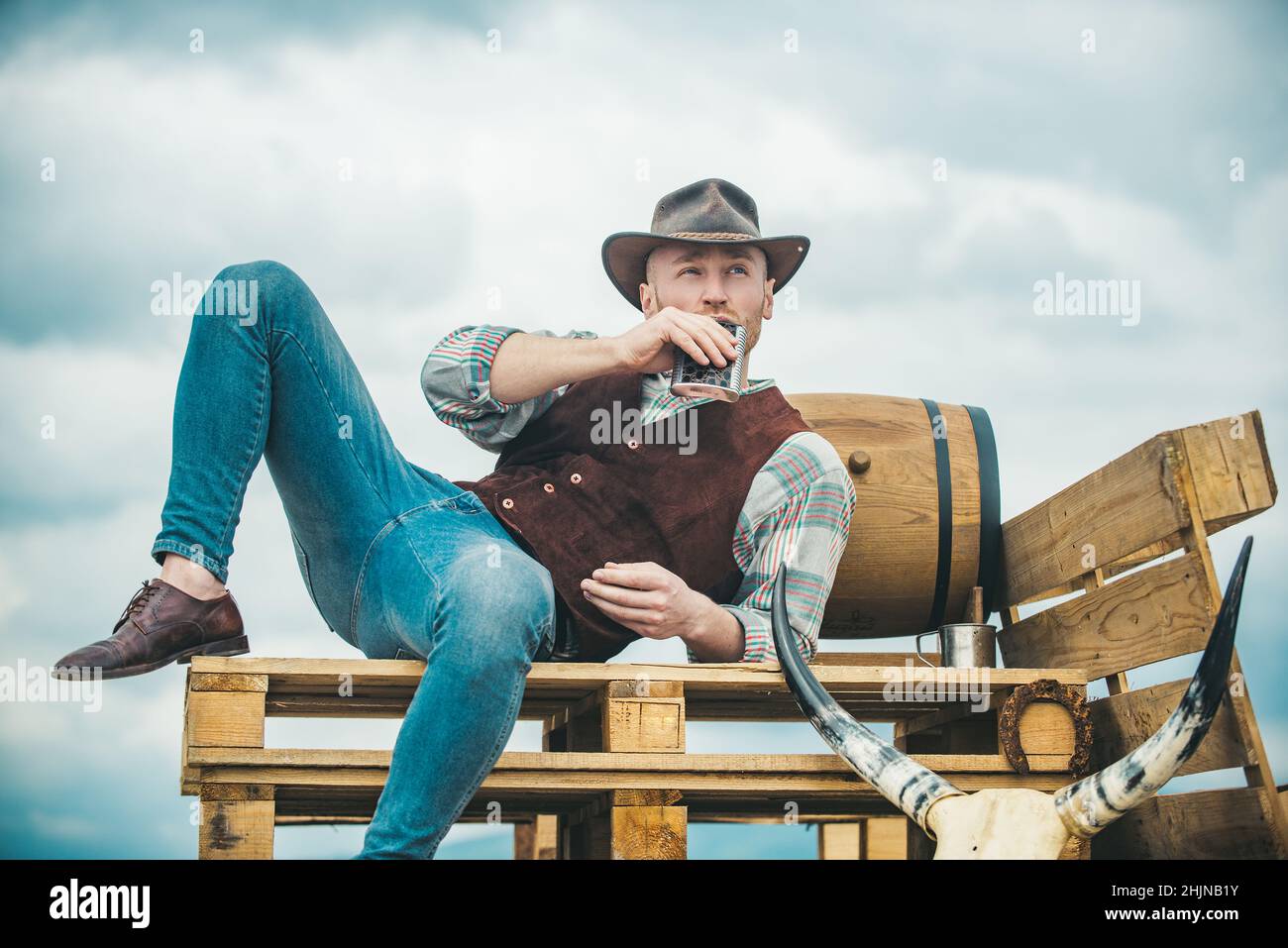 Guy cowboy. Owner of ranch. Farm worker and farming concept. Attractive ...