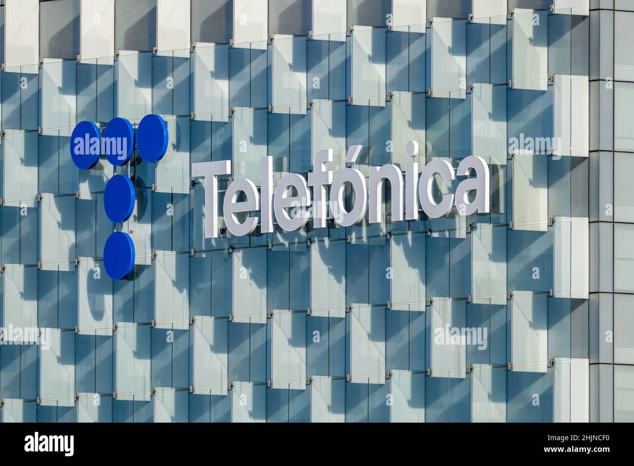 Madrid, Spain - January 1, 2022: Telefonica telecommunication Company ...