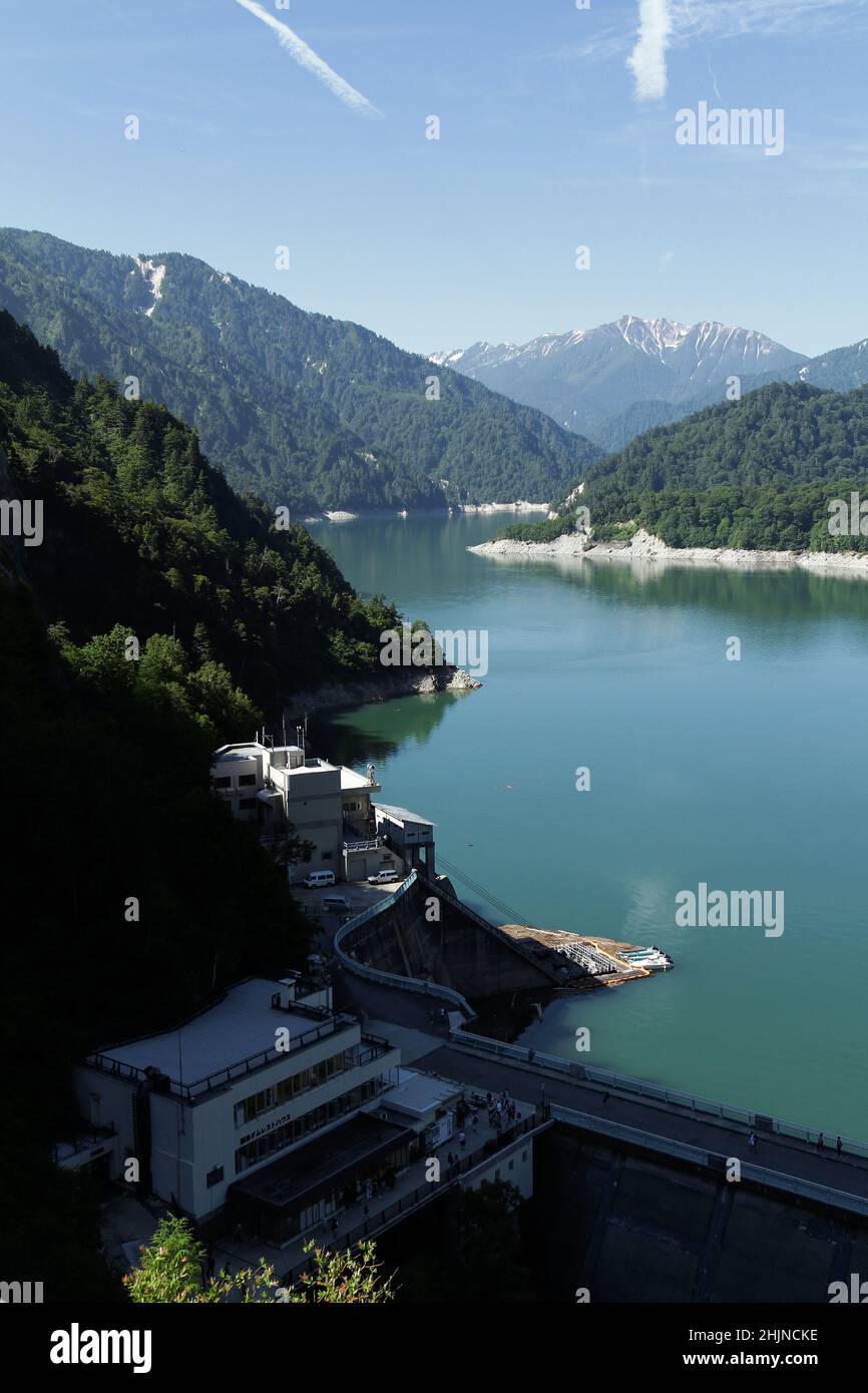Nagano, Japan, 2021-23-07 , Panoramic view of the Kurobe dam in Nagano ...
