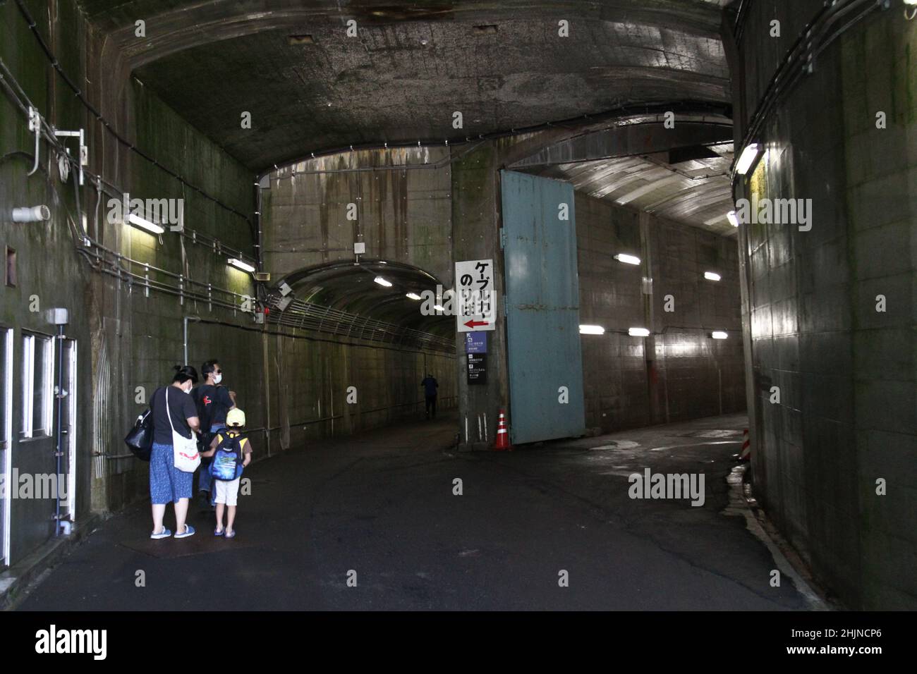 Nagano, Japan, 2021-23-07 , Tunnel under mountain that connect the bus ...