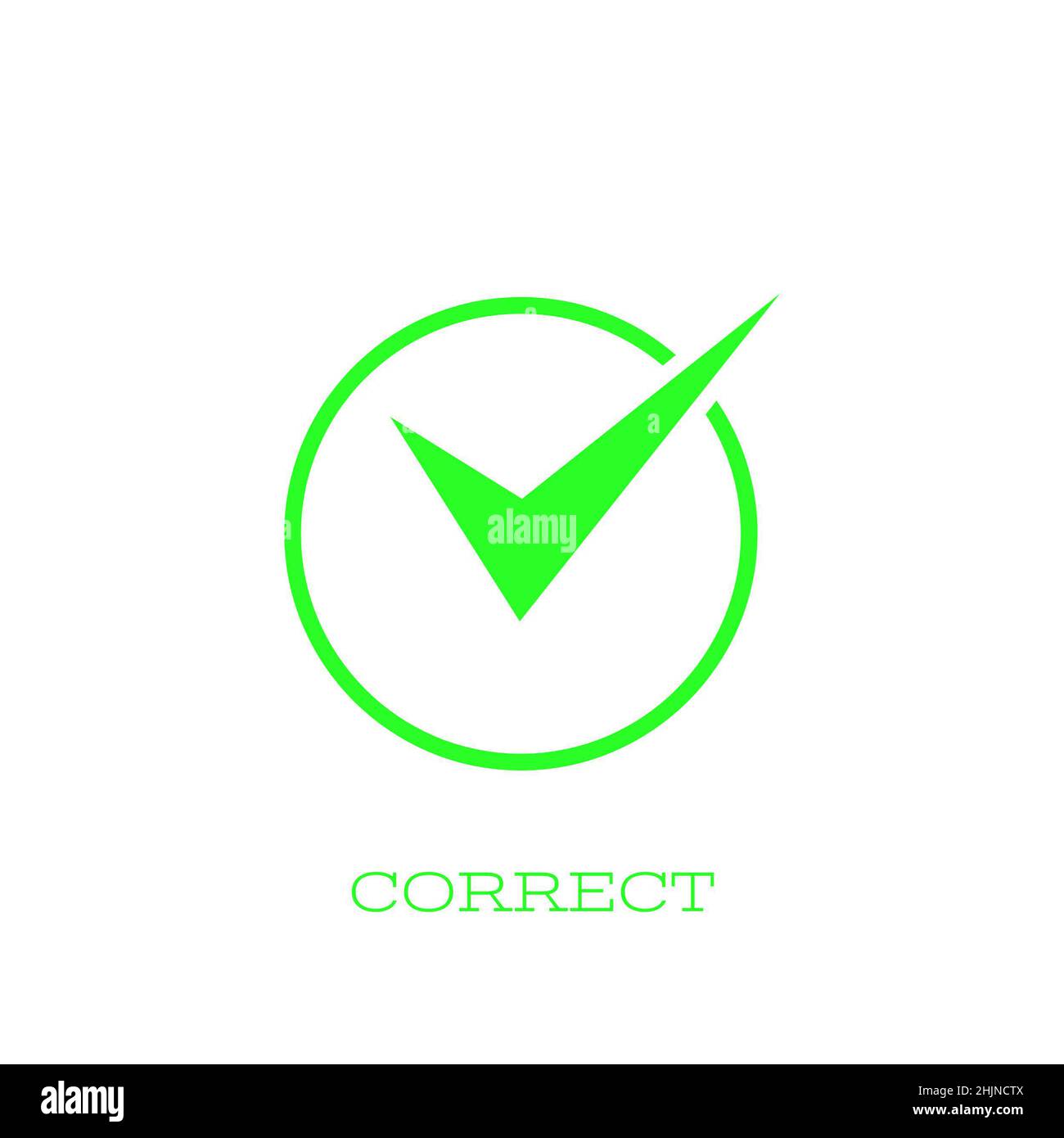 Green tick symbol sign in circle. Icons for evaluation quiz. Correct ...