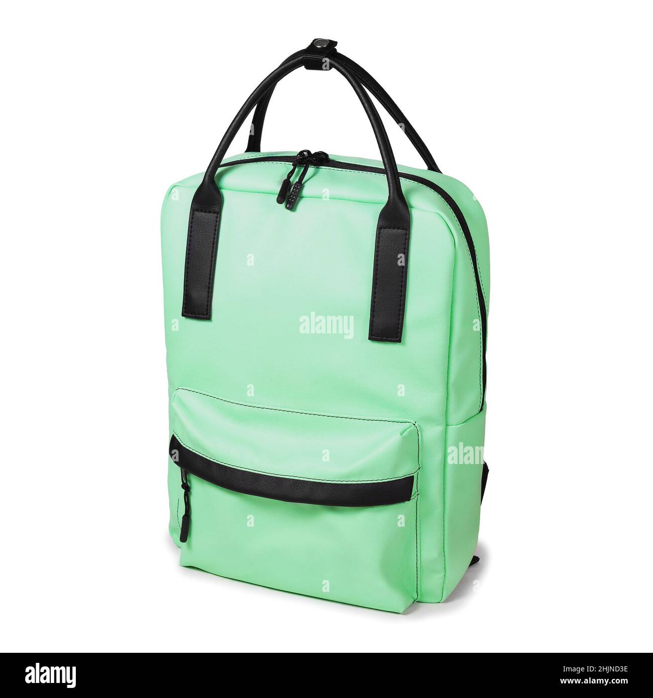 Modern women's backpack in light green color isolated on a white ...