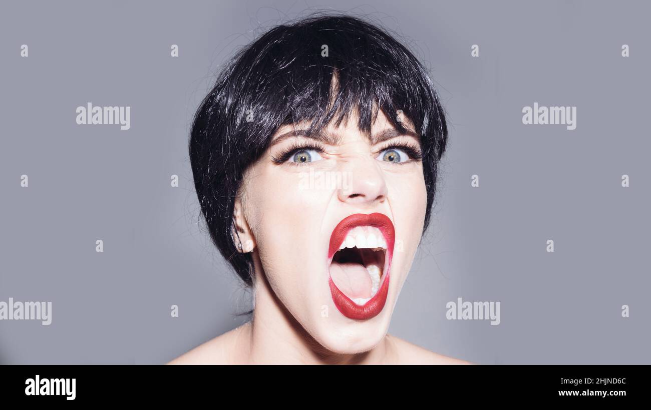 Young woman screaming and shouting. Shout and scream mouth Stock Photo ...