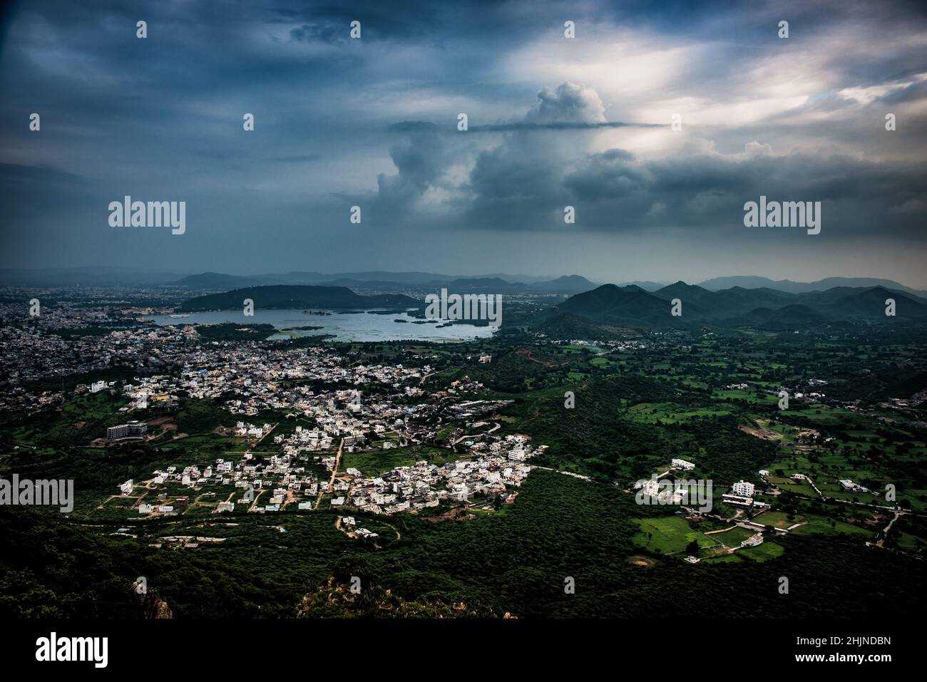 Top view of Udaipur and the Lake Pichola from the Monsoon Palace, India ...