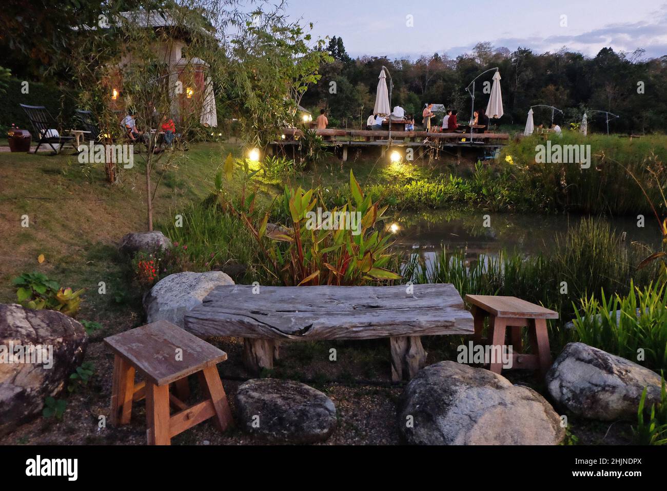 Natural landscape of rice paddy field with outdoor terrace patio Stock ...