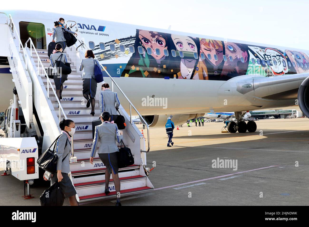 Tokyo, Japan. 30th Jan, 2022. Cabin attendants of Japanese largest air ...