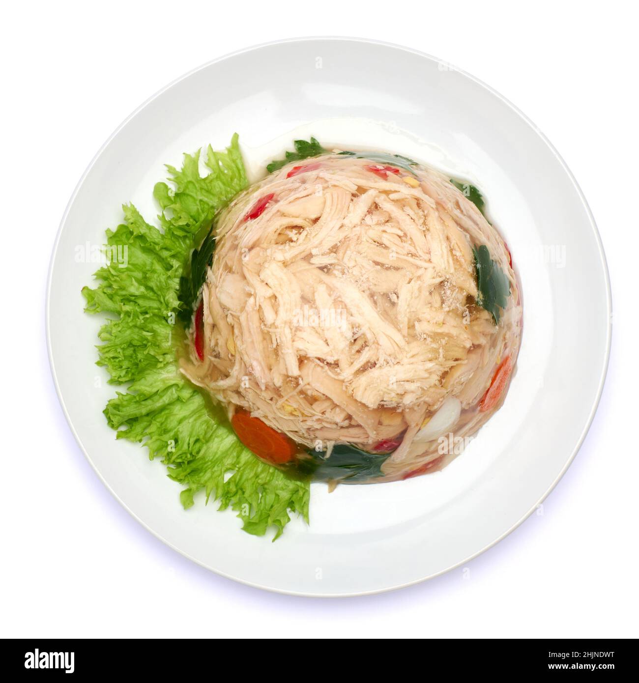 Delicious chicken aspic on a plate isolated on white background Stock ...