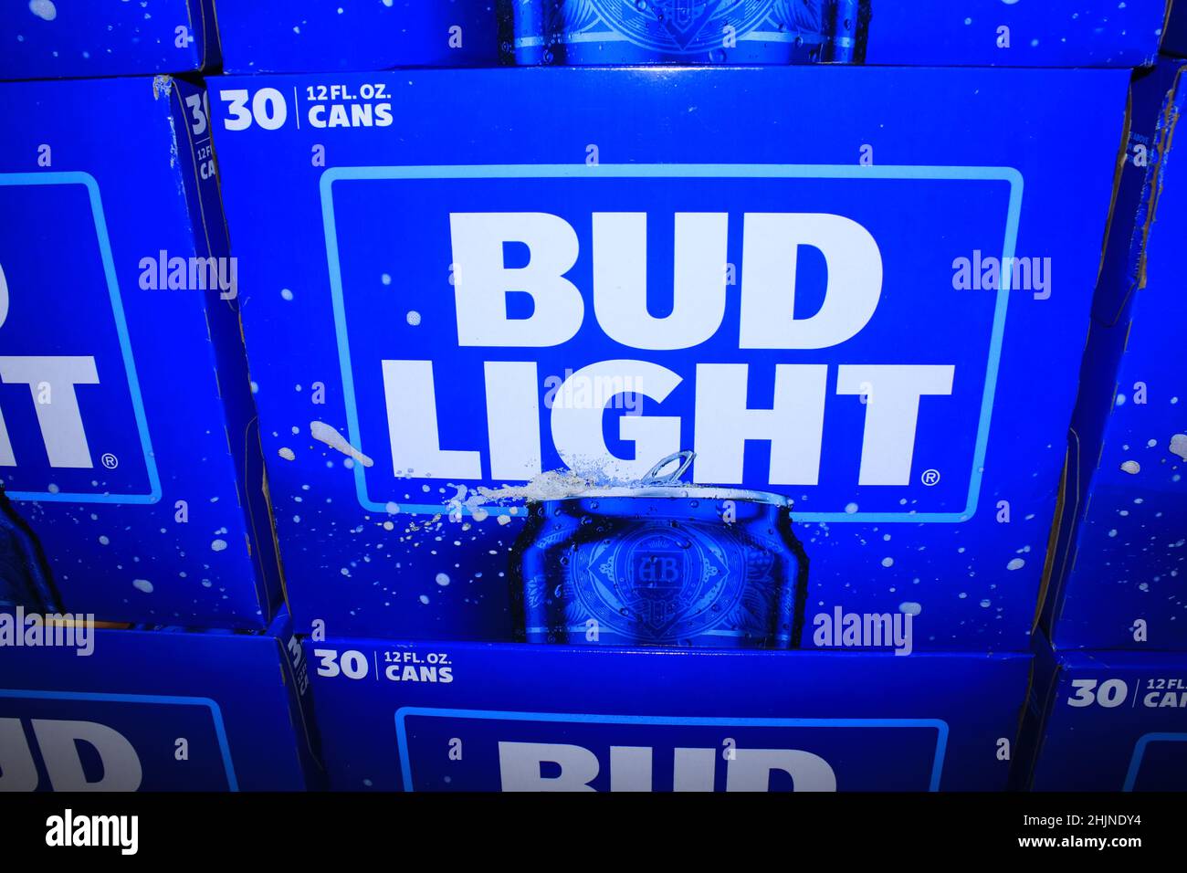 A closeup of BUD LIGHT at a Dillons store in Kansas that's bright and ...