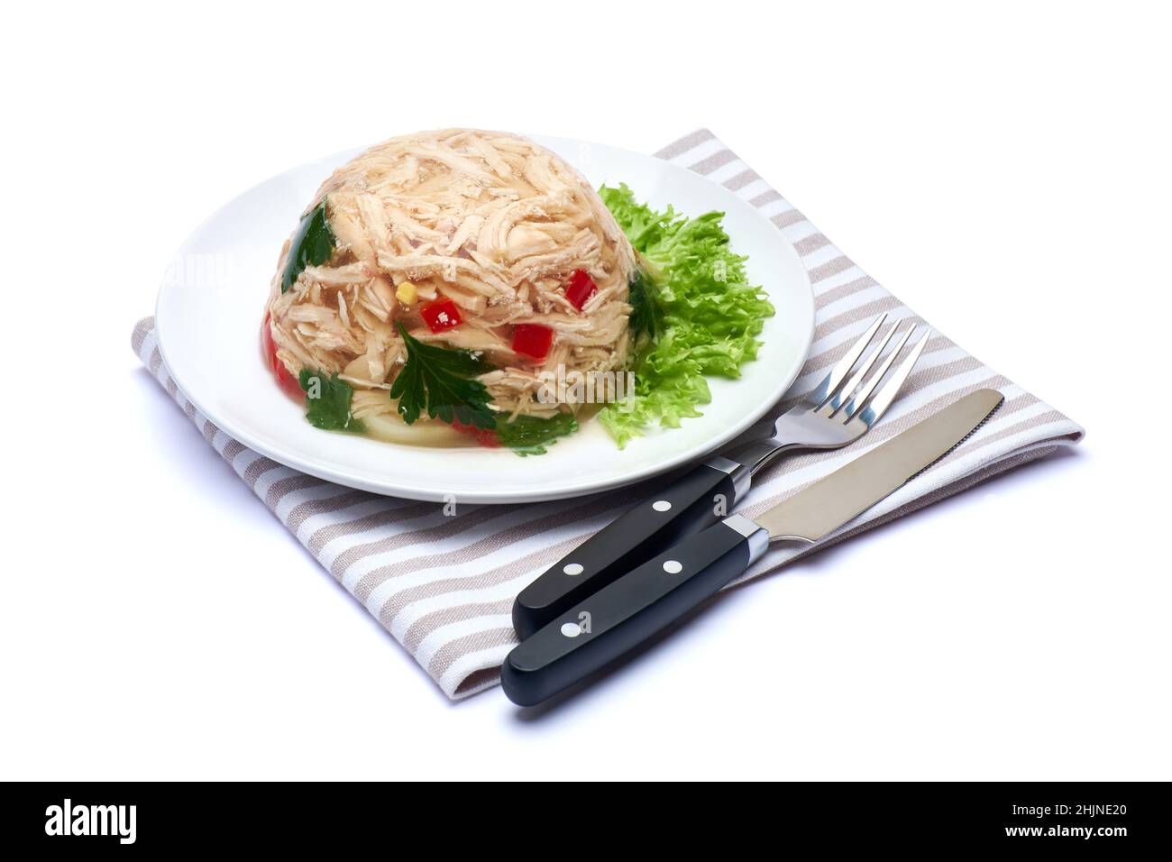 Delicious chicken aspic on a plate isolated on white background Stock ...
