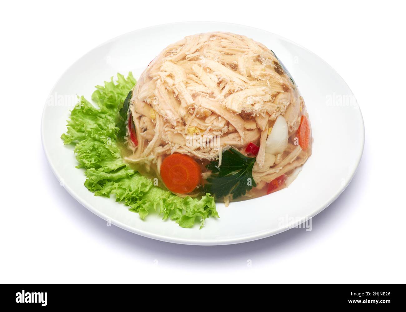 Delicious chicken aspic on a plate isolated on white background Stock ...