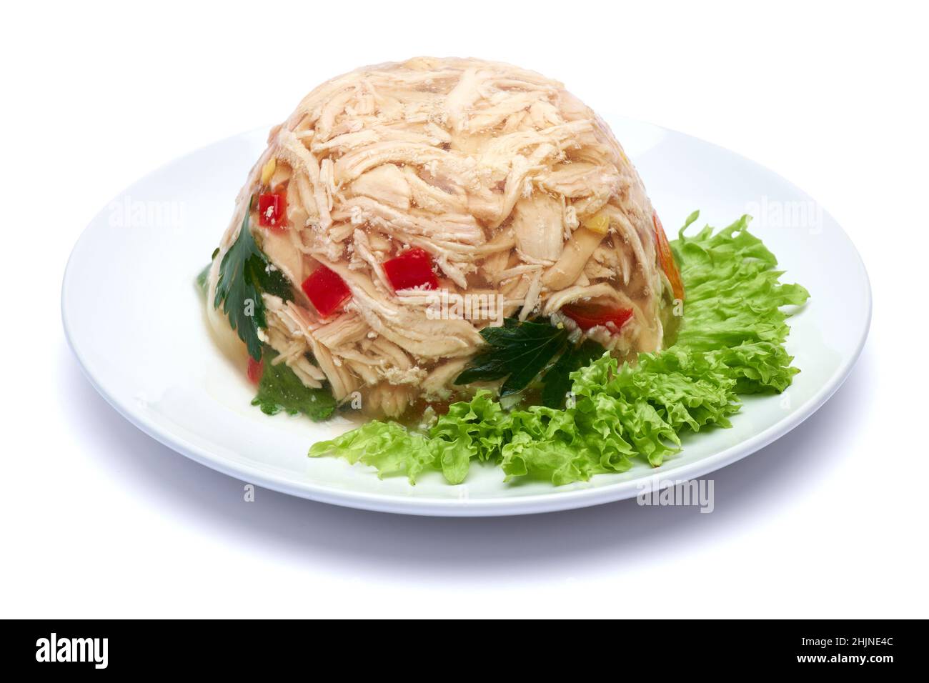 Delicious chicken aspic on a plate isolated on white background Stock ...