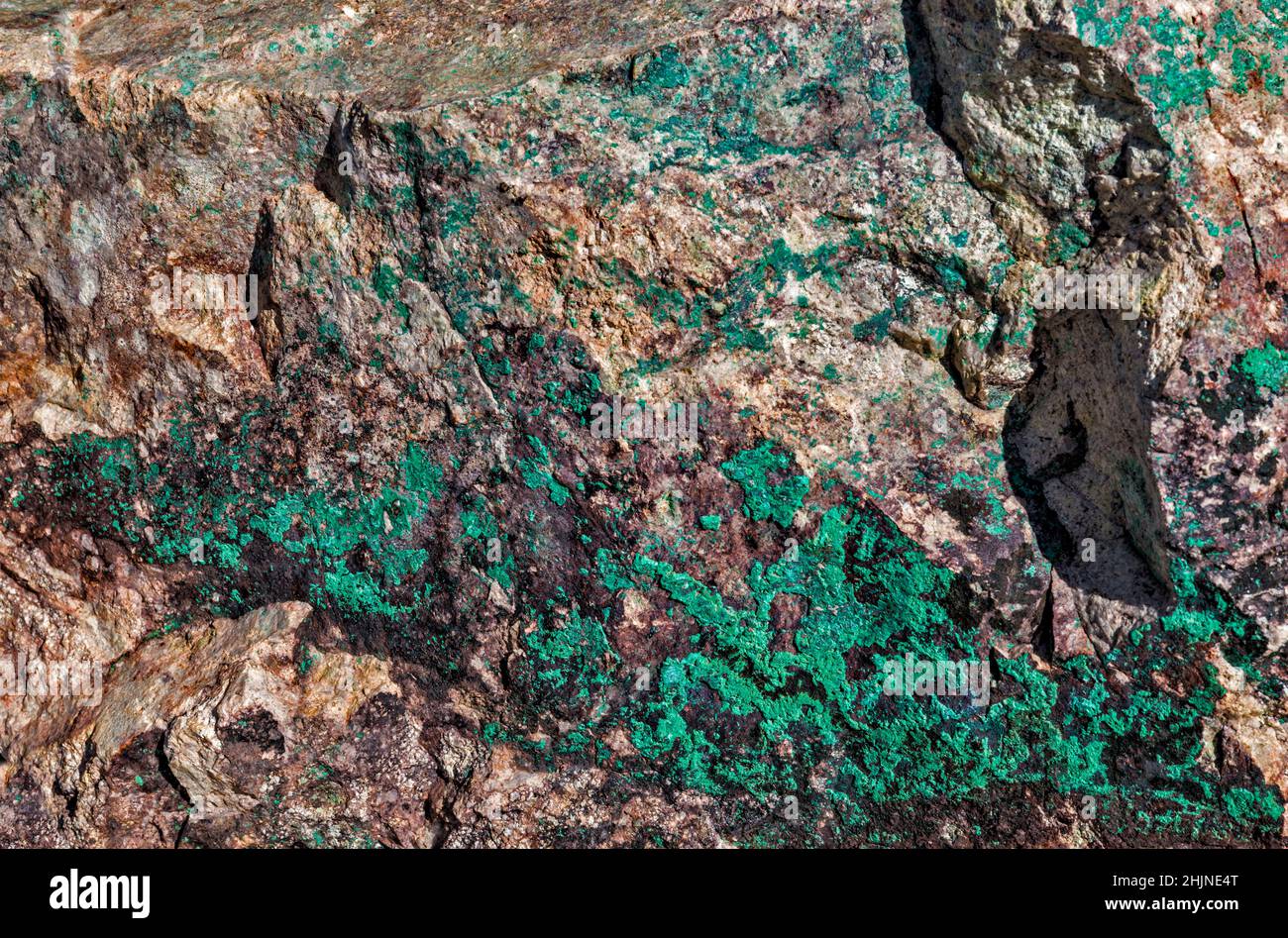 Rock sample containing malachite, copper mineral, at viewpoint near ...
