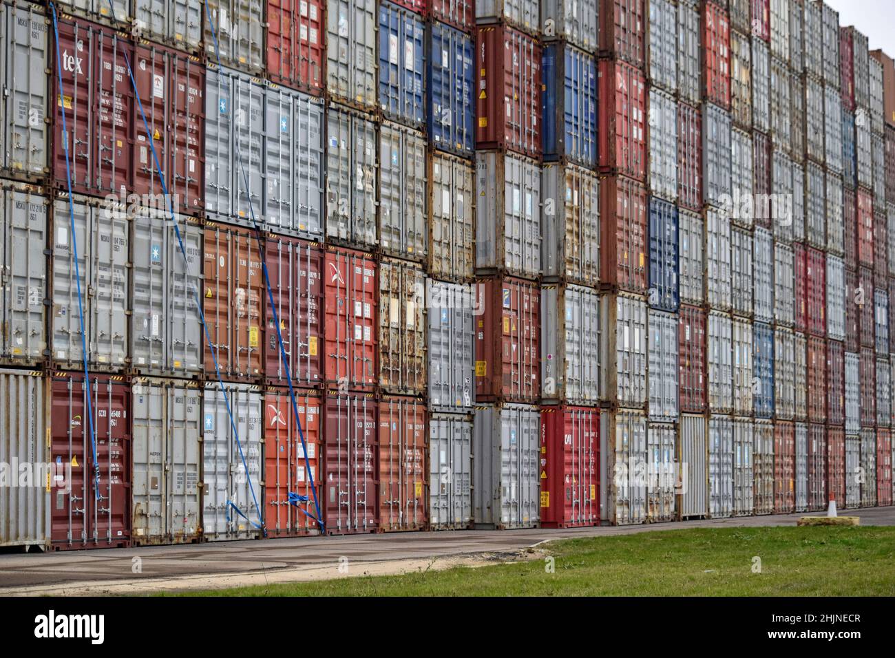 1000 empty shipping containers stacked at eye airfield trading estate ...