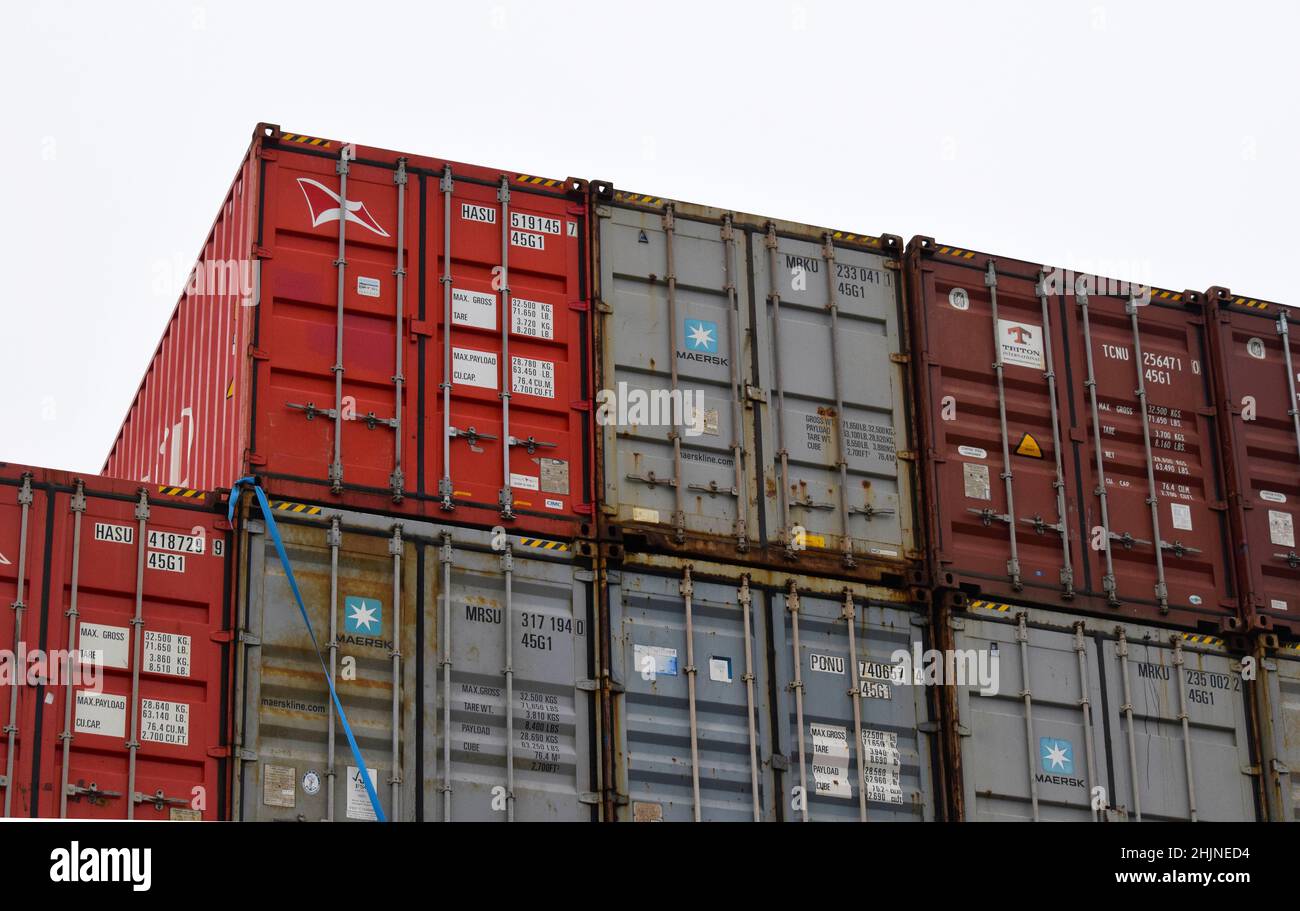 1000 empty shipping containers stacked at eye airfield trading estate ...