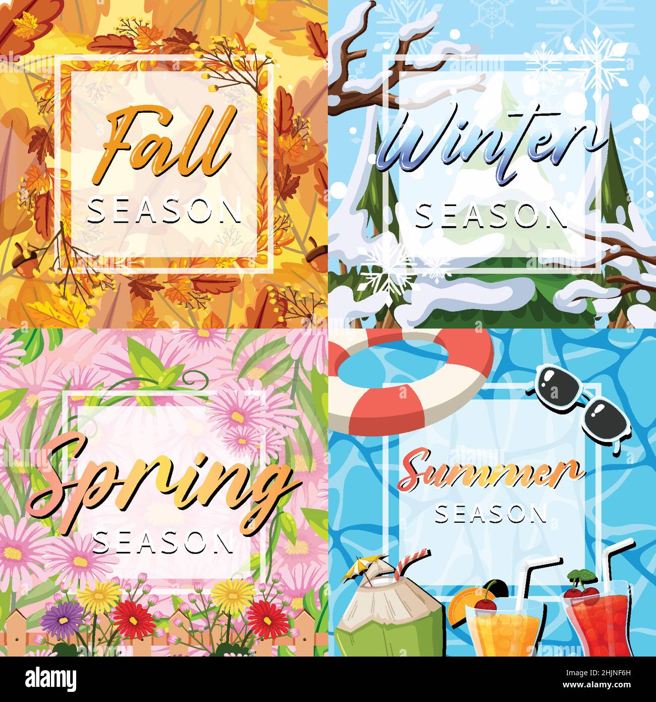 Four Seasons Typographic Posters illustration Stock Vector Image & Art ...