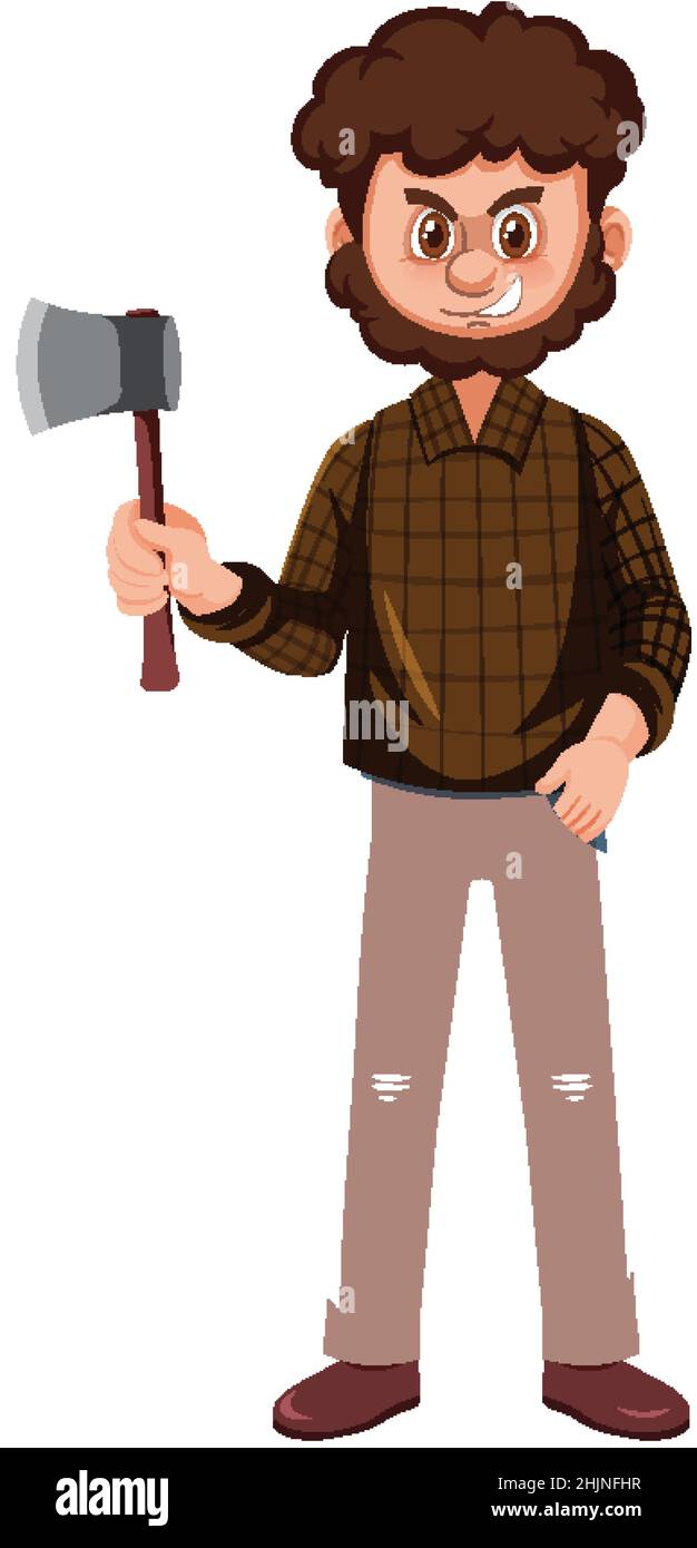 A man holding ax cartoon character on white background illustration ...