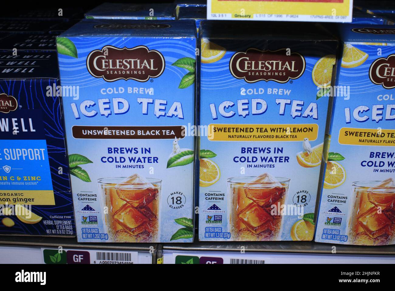 A closeup of CELESTIAL SEASONINGS COLD BREW ICE TEA that Brews in cold ...