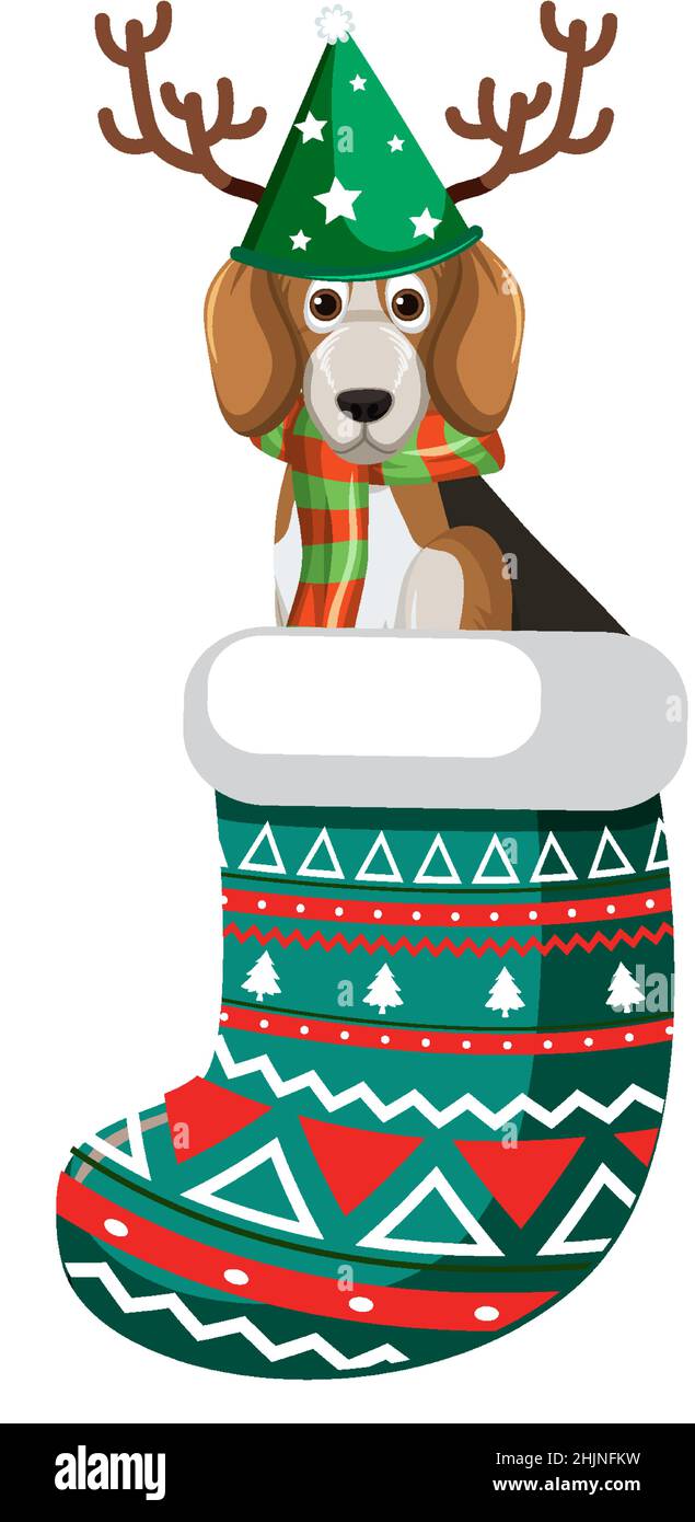 Cartoon beagle in Christmas stocking illustration Stock Vector Image ...