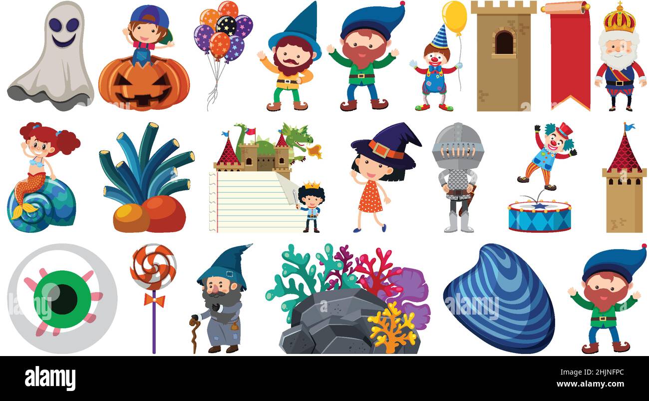 Set of isolated fairytale cartoon characters and objects illustration ...