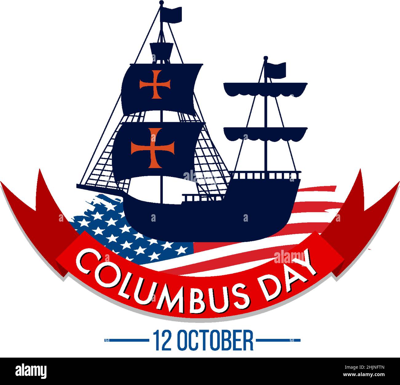 Happy Columbus day banner with flagship illustration Stock Vector Image ...